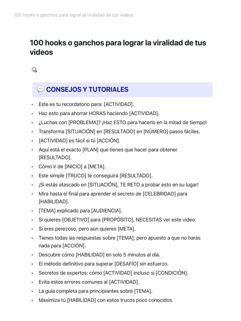 100 Hooks o Ganchos para Lograr La Viralidad de Tus Videos | PDF