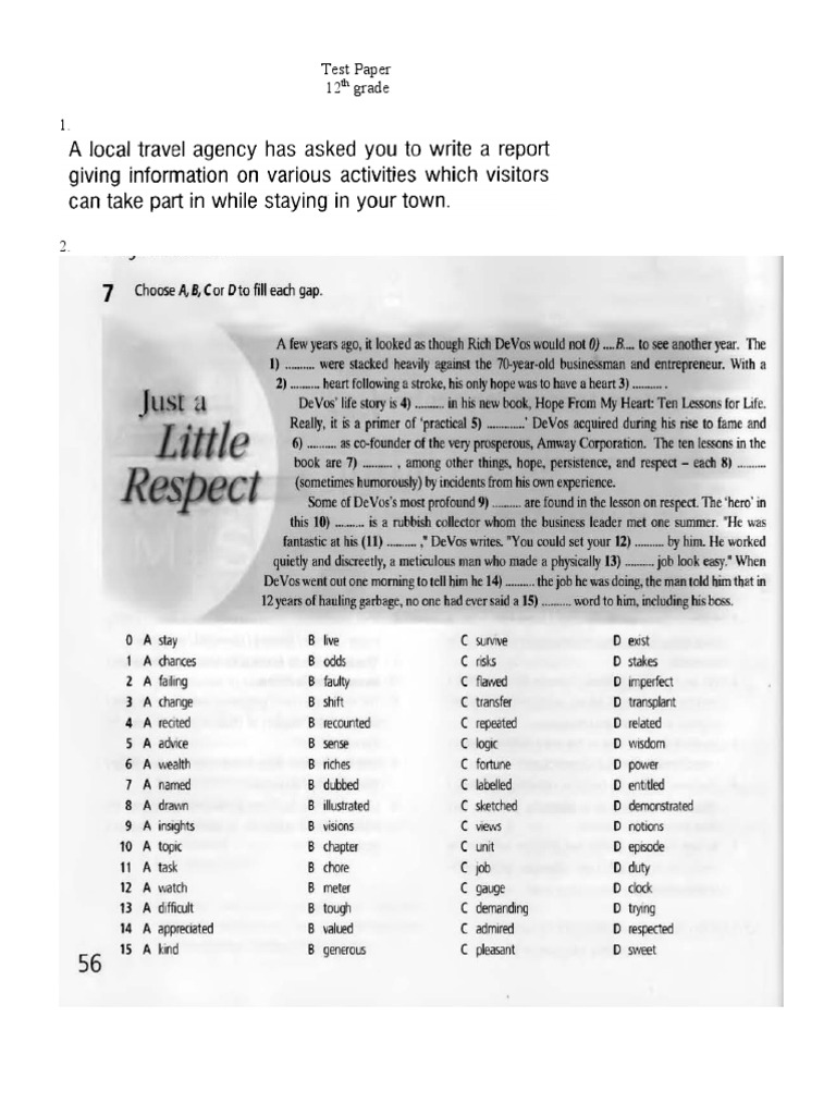 12th Grade English Test Paper | PDF