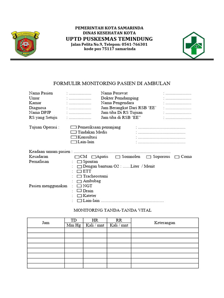 4.formulir Monitoring Pasien Di Ambulan | PDF