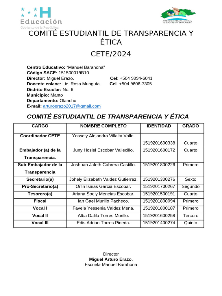 Comité Estudiantil de Transparencia y Ética | PDF