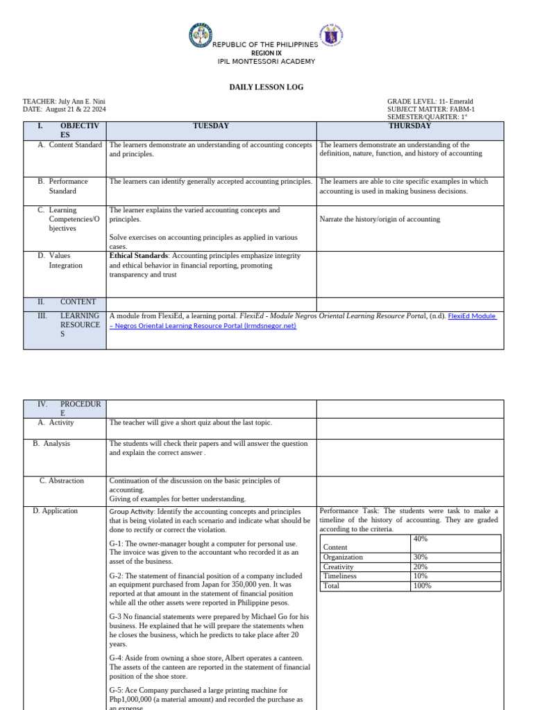 Fabm-1 DLL Week 3 | PDF