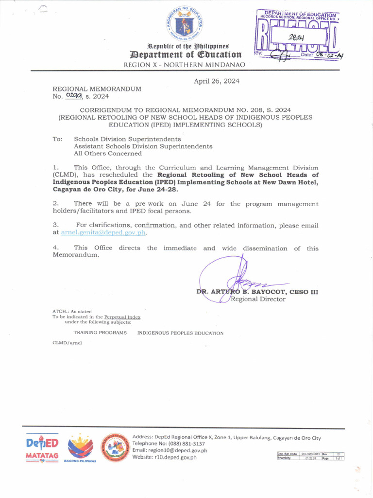 RM - 299 - Corrigendum To Regional Memorandum No 208 s2024 | PDF