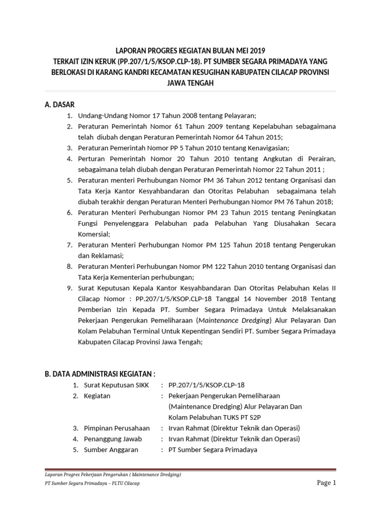 2019-06-06 Laporan Progres Kegiatan Pengerukan 2 | PDF