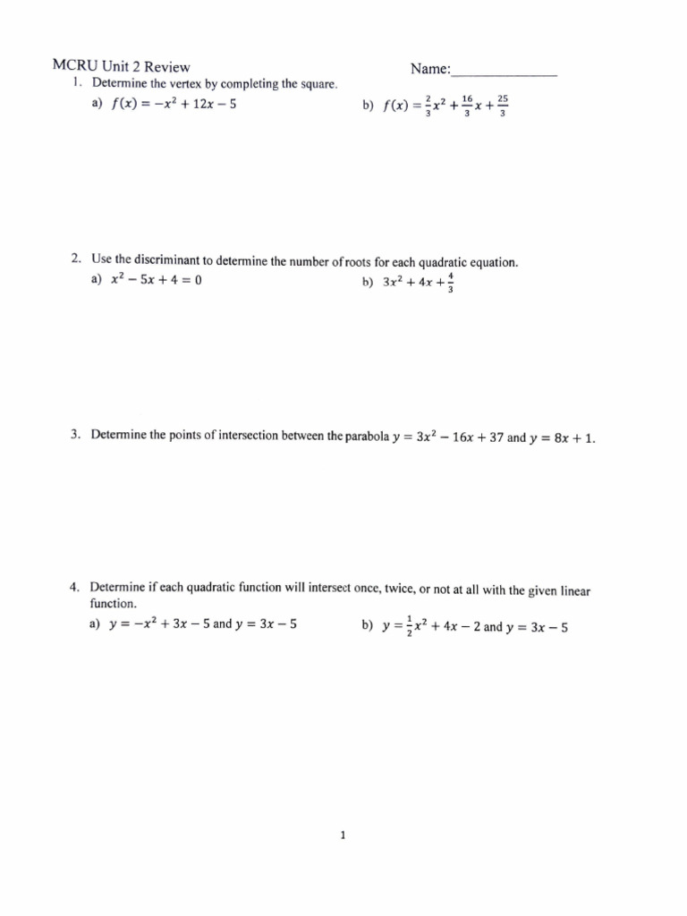 Unit 2 MCR3U R2 Review | PDF