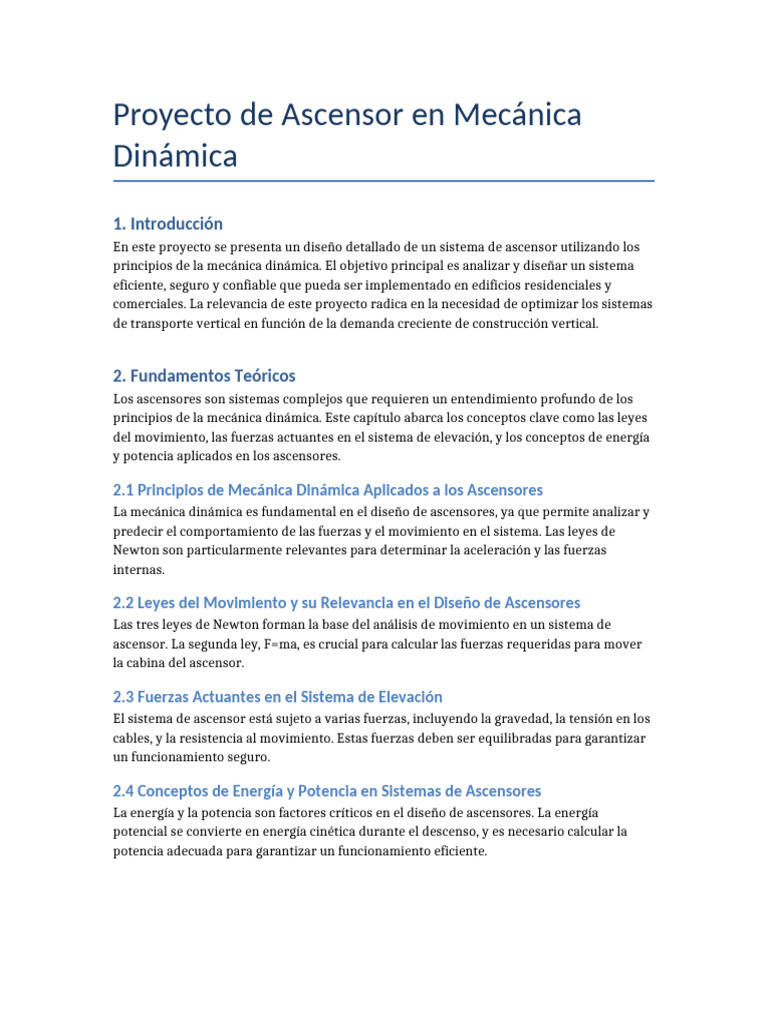 Proyecto Ascensor Mecanica Dinamica | PDF