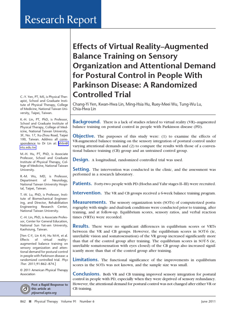 Virtual Reality Balance Training | PDF