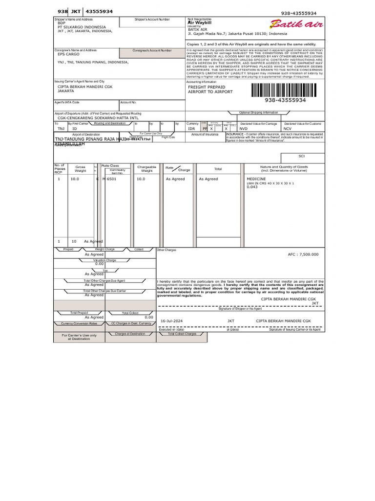 AWB No - 938-43555934 | PDF