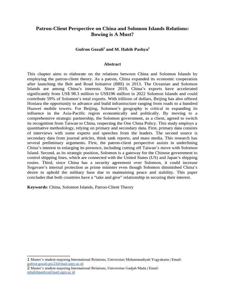 Gufron Gozali & M. Habib Pashya - Patron-Client Perspective On China ...