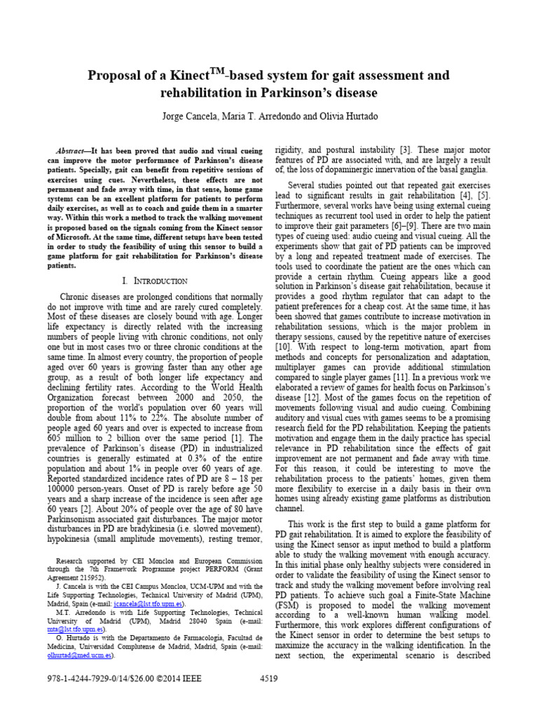 Parkinson Gait Assessment Kinect | PDF