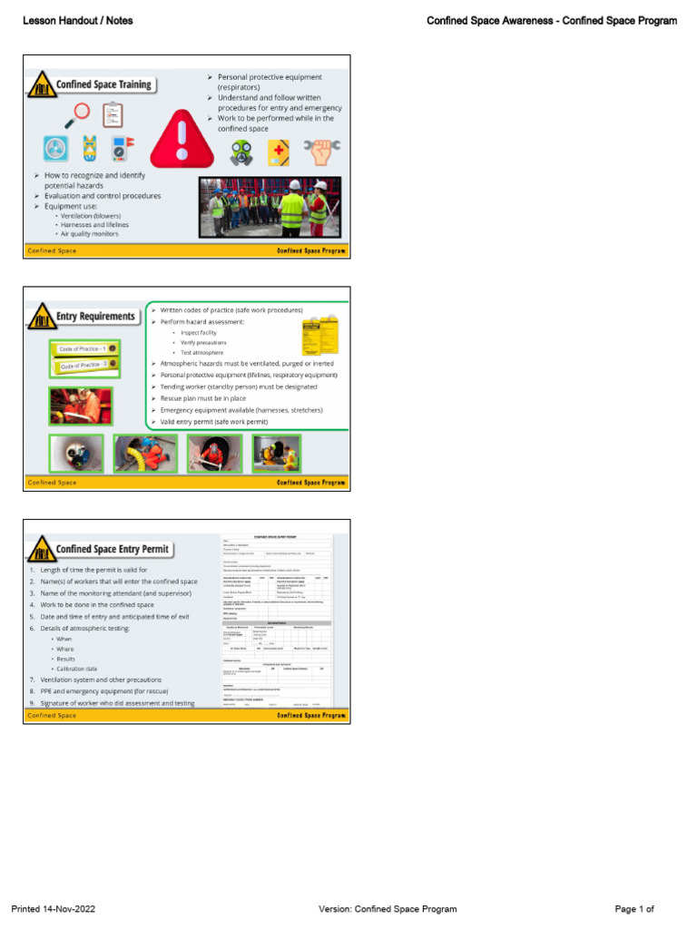 Confined Space Program - Handout - 226 | PDF
