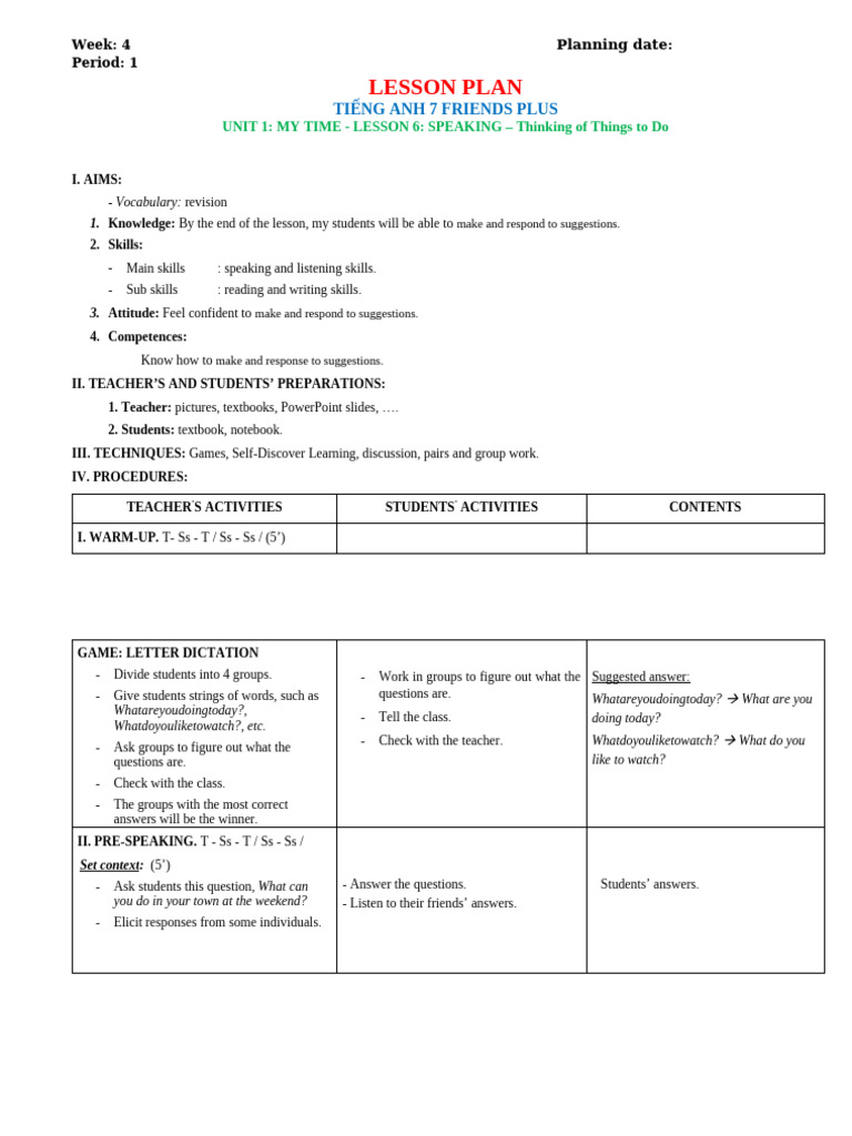 Unit 1 - Lesson 6 - Speaking | PDF