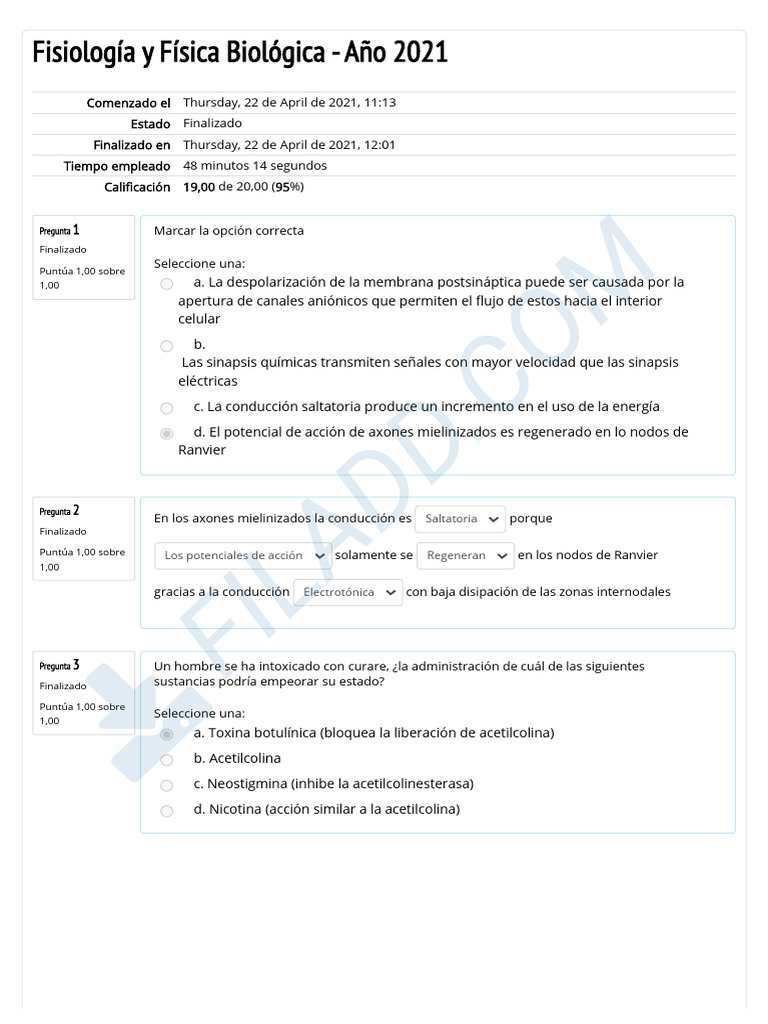 Autoevaluacion Unidad 2 Fisio 2 | PDF