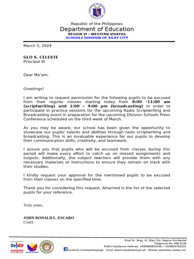 Excuse Letter Radio Broad | PDF | Wellness