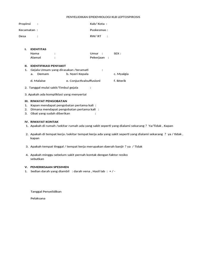 Form KLB LEPTOSPIROSIS | PDF