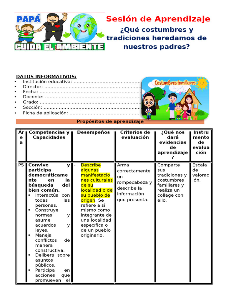 3° Sesión Día 1 PS Qué Costumbres y Tradiciones Heredamos de Nuestros ...