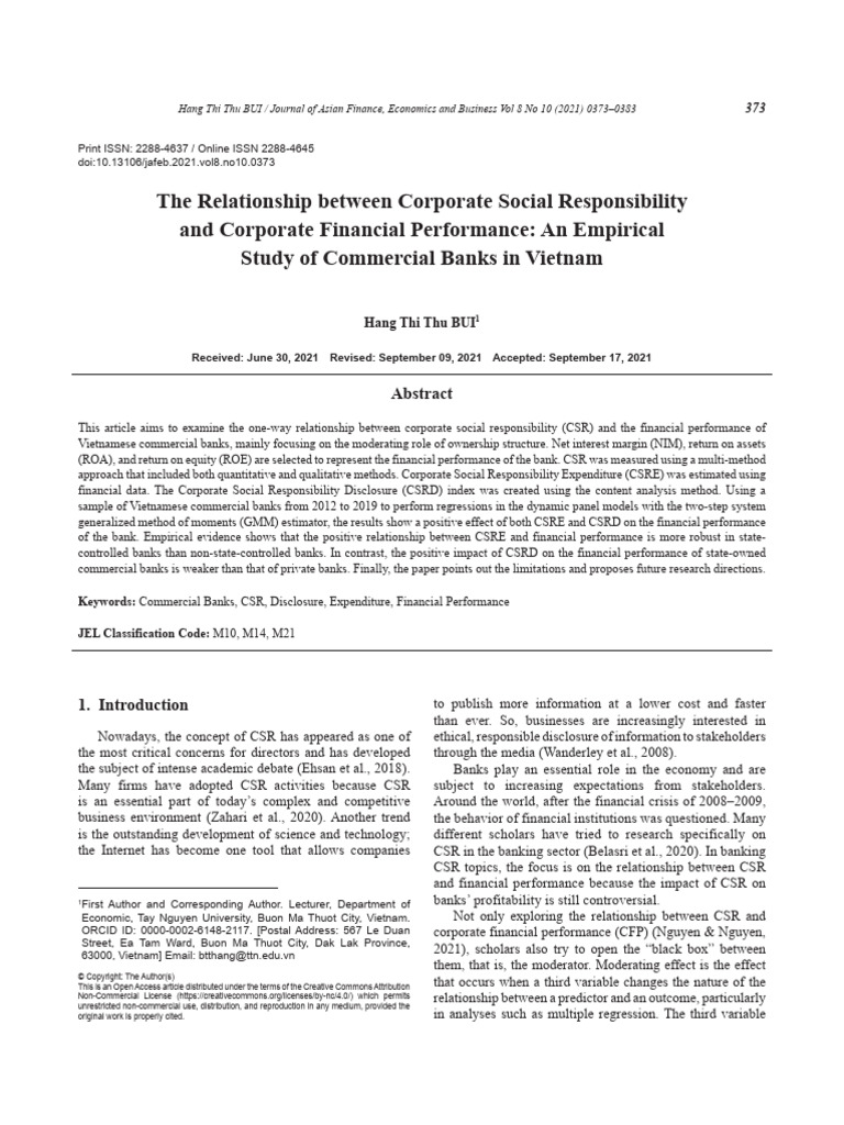 The Relationship Between Corporate Social Responsibility and Corporate Financial Performance ...