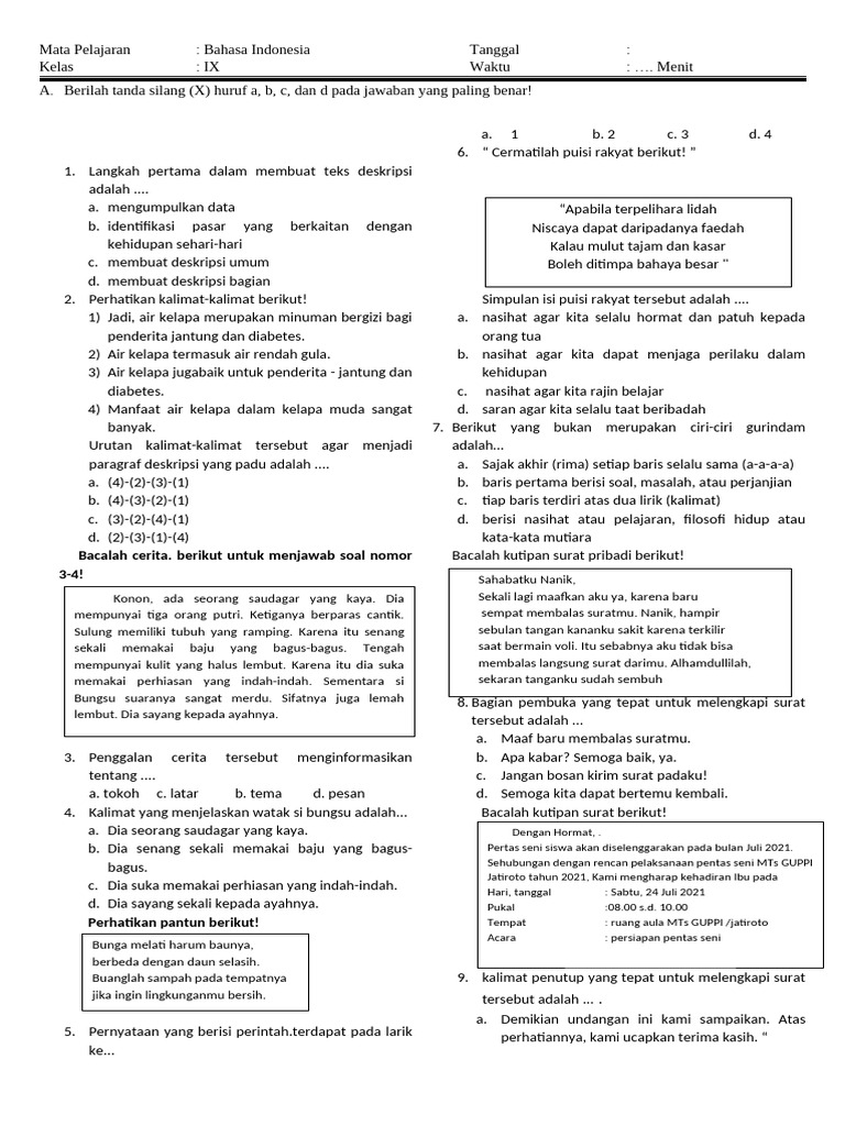 Soal Usek Bin 2023 | PDF
