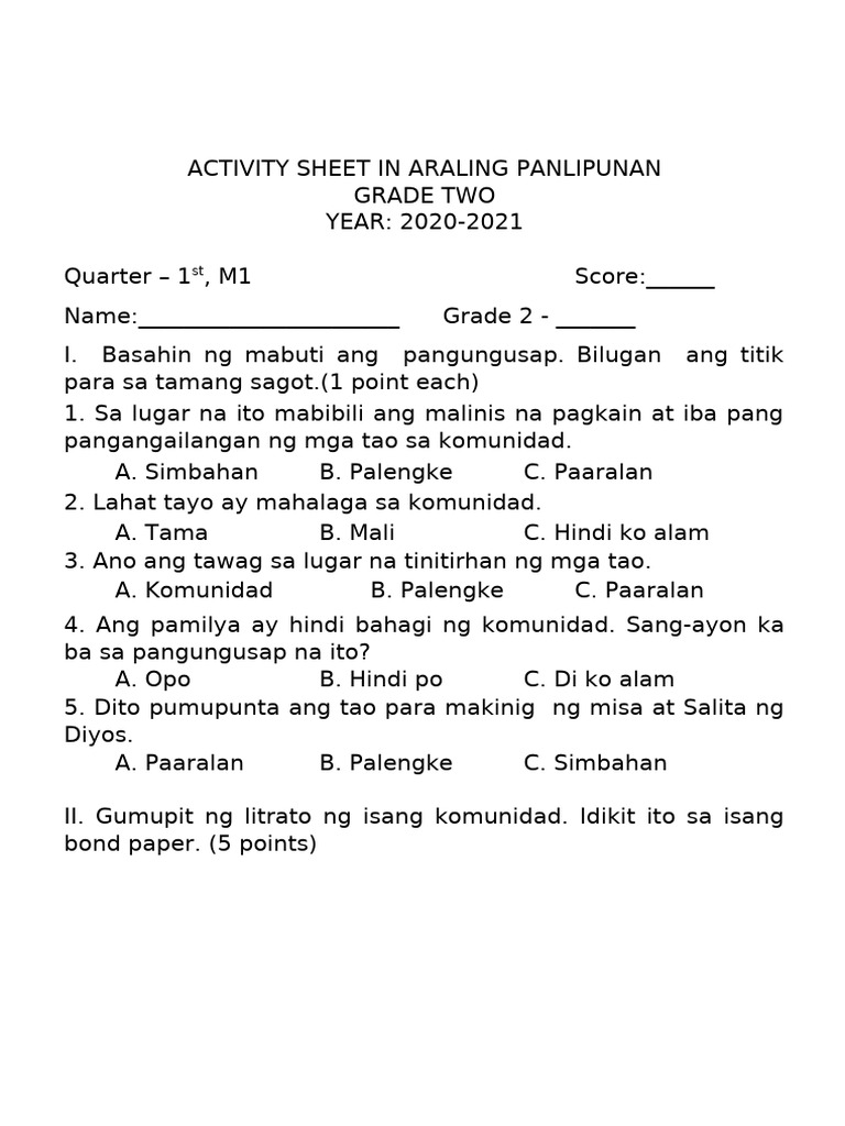 Activity Sheet in Araling Panlipunan | PDF