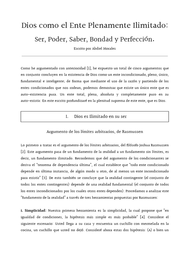 Dios Como El Ente Plenamente Ilimitado - Ser, Poder, Saber, Bondad y Perfección. Por Abdiel ...