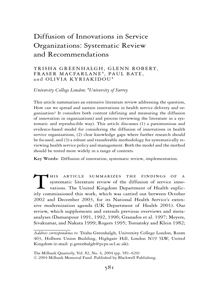 Diffusion of Innovations in Service Orga | PDF | Innovation | Computers