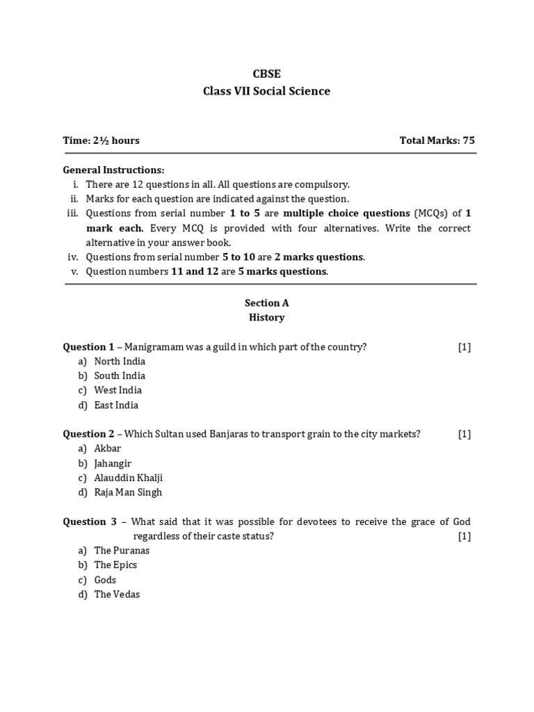 Class7 Social Science Social Science - 2019 - Set - 1 | PDF