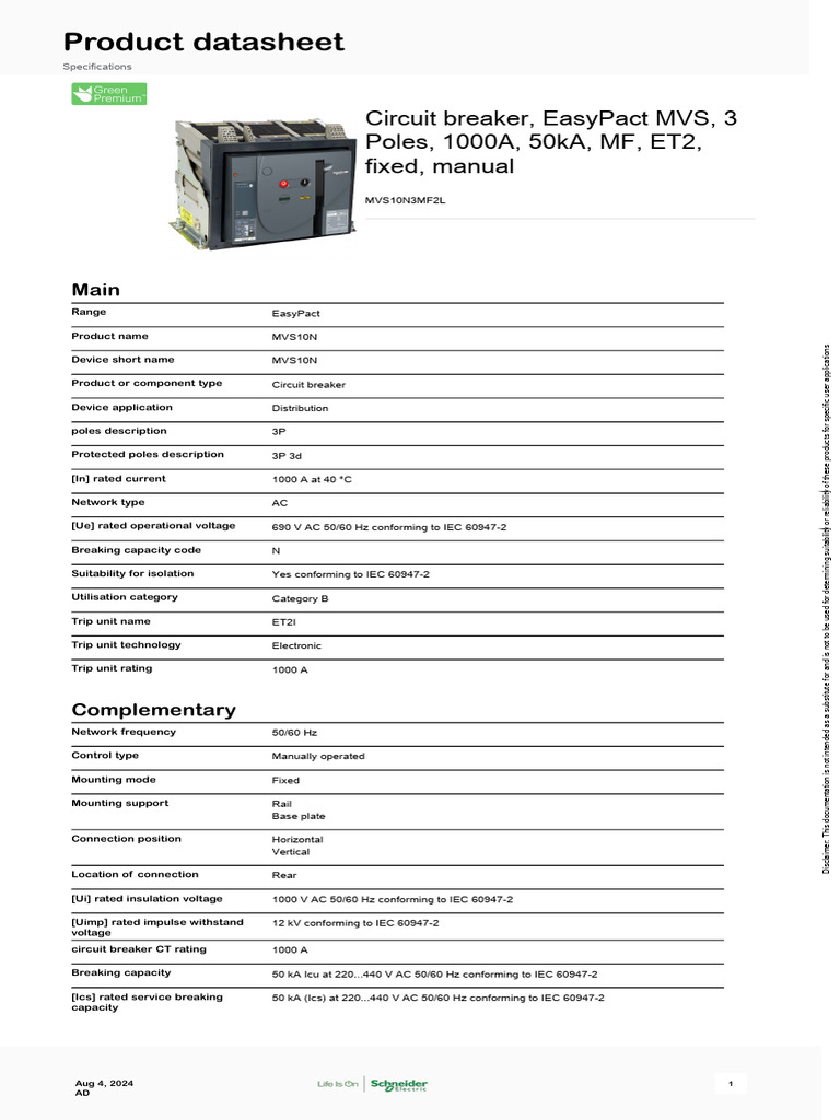 Schneider Electric - EasyPact-MVS - MVS10N3MF2L | PDF