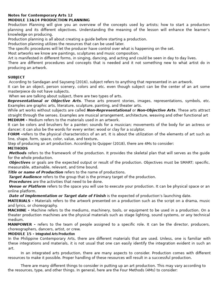 Notes For Contemporary Arts 12 | PDF