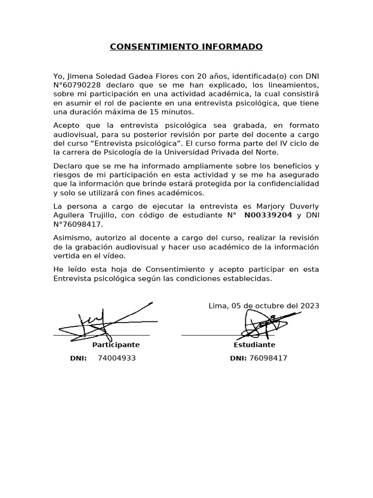 Carta de Consentimiento Informado | PDF