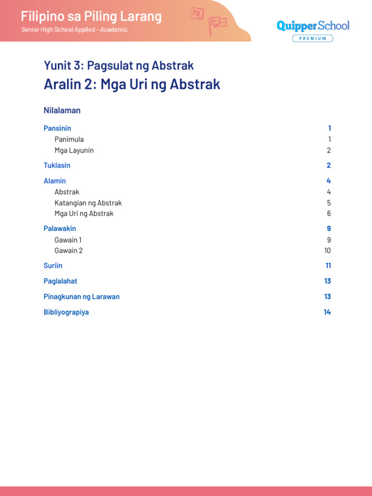 SG - FPL 11 - 12 Q1 0302 - Mga Uri NG Abstrak | PDF