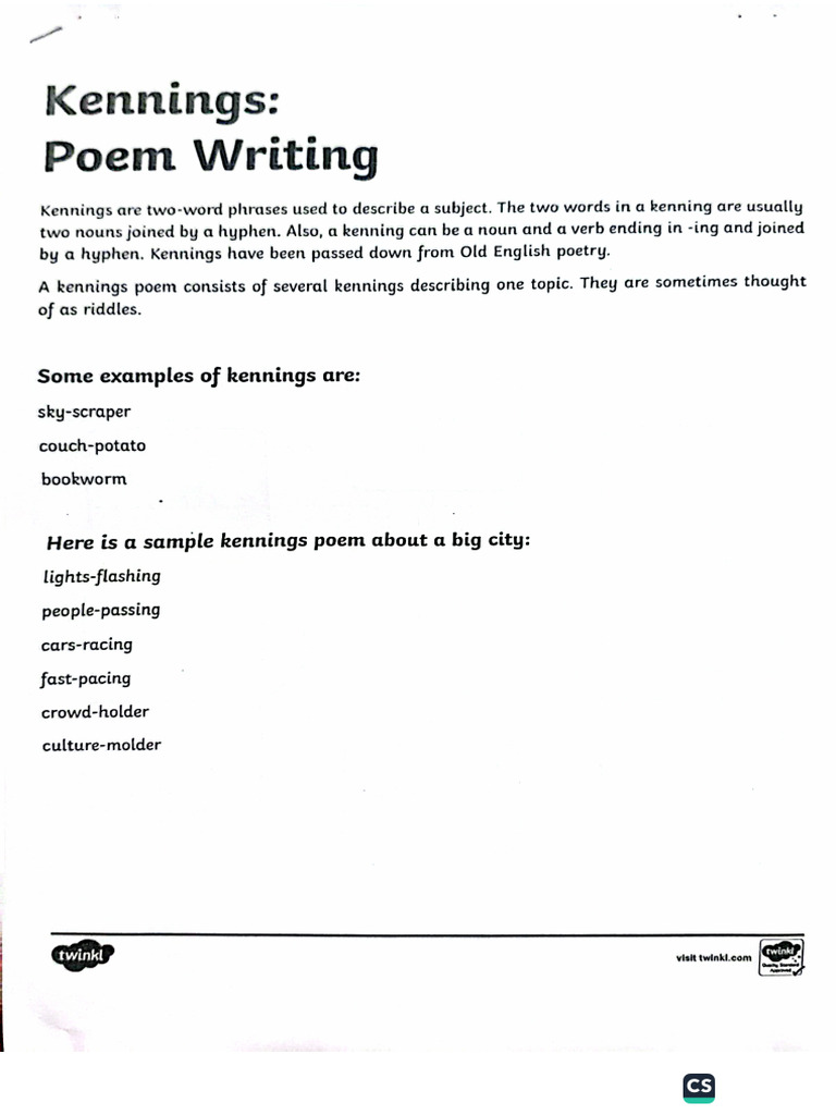 Kennings Poem Writing | PDF