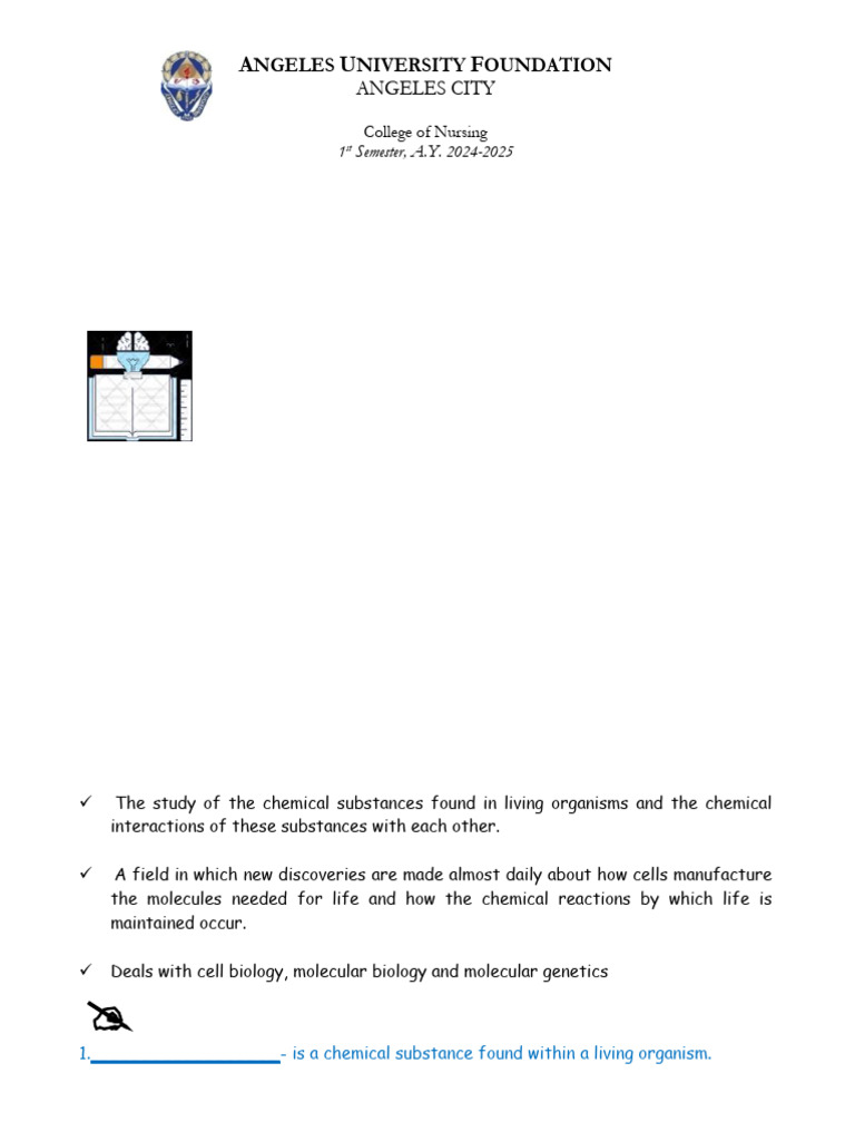 Biochemistry Asynchronous Learning Task For Module 1 (Learner's Copy) - 7 | PDF