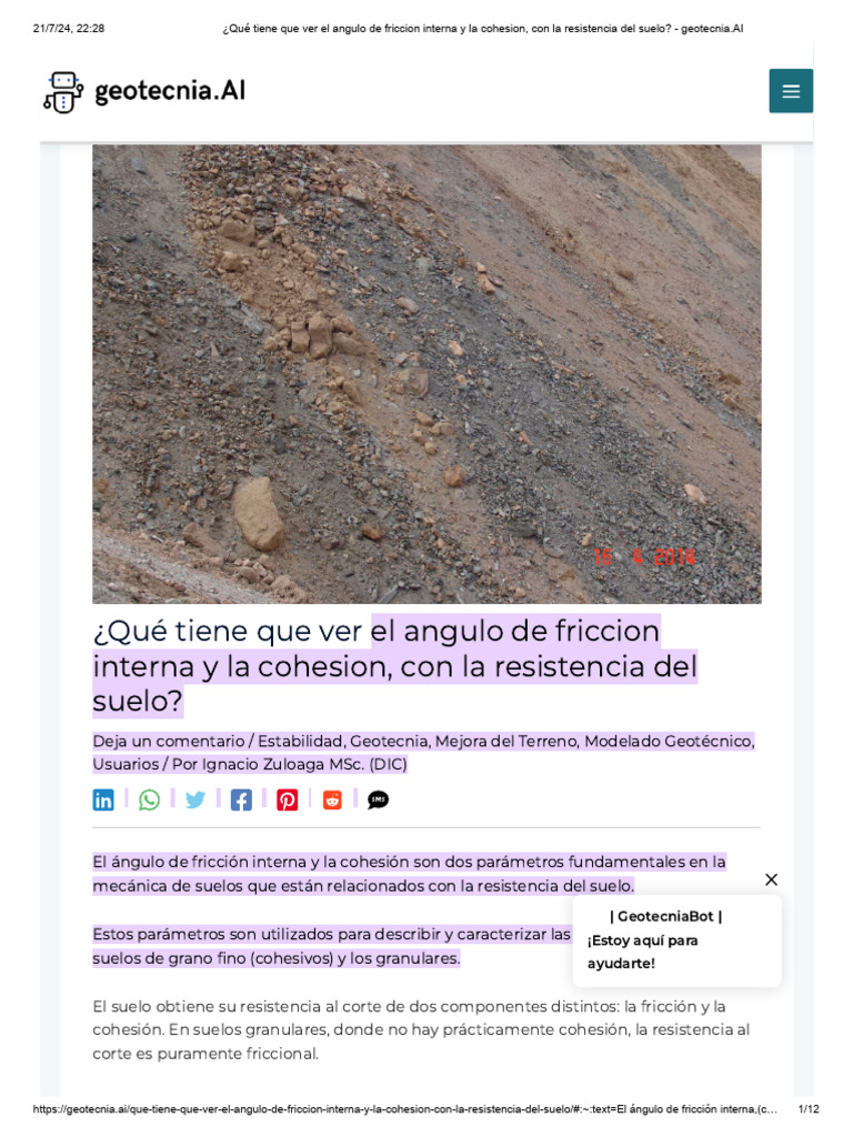 ¿Qué Tiene Que Ver El Angulo de Friccion Interna y La Cohesion, Con La ...