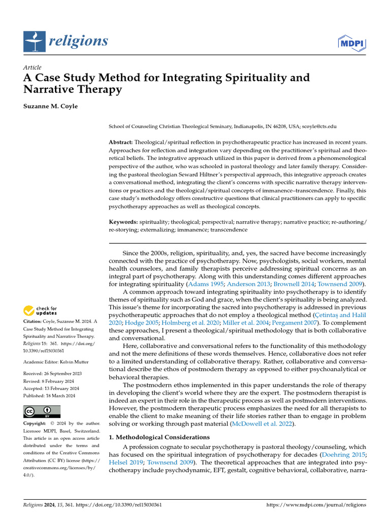 A Case Study Method For Integrating Spirituality and Narrative Therapy ...