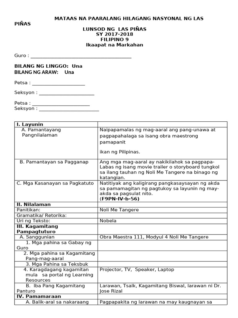 DLL Filipino 9 Q4 | PDF