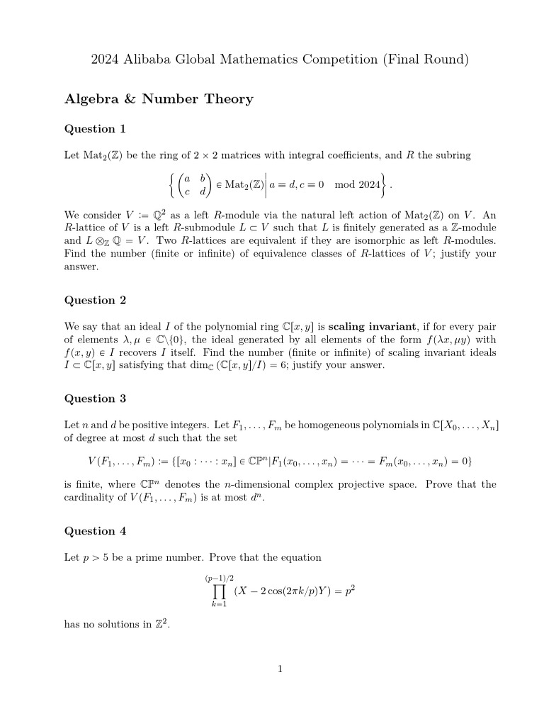 2024 Alibaba Global Math Competition | PDF | Ring (Mathematics ...