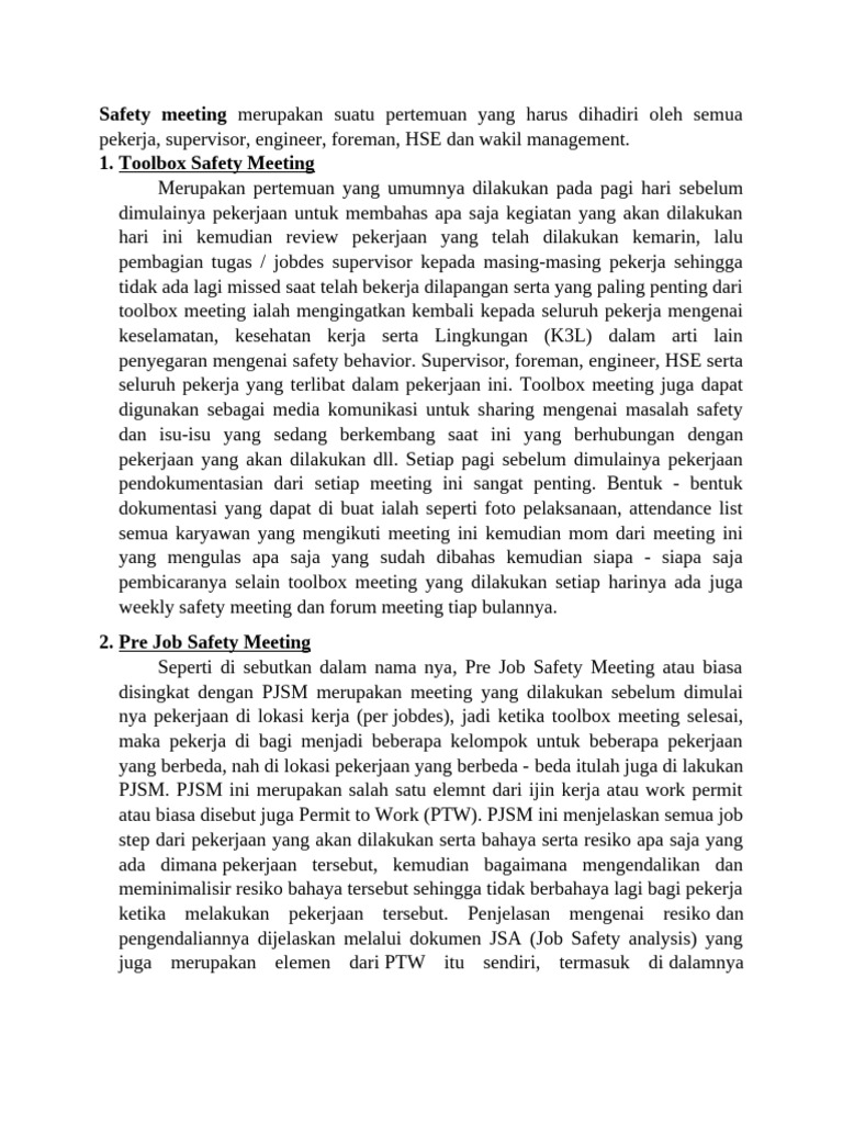Safety Meeting | PDF