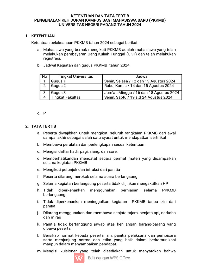 Tata Tertib PKKMB 2024-1 | PDF