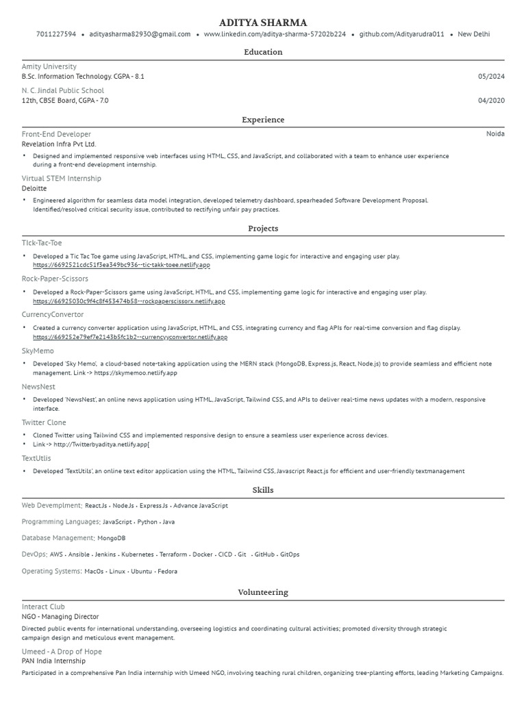 Aditya Sharma Resume | PDF