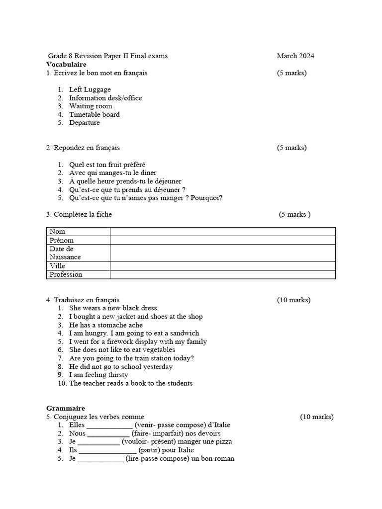 Grade 8 Revision Paper II | PDF