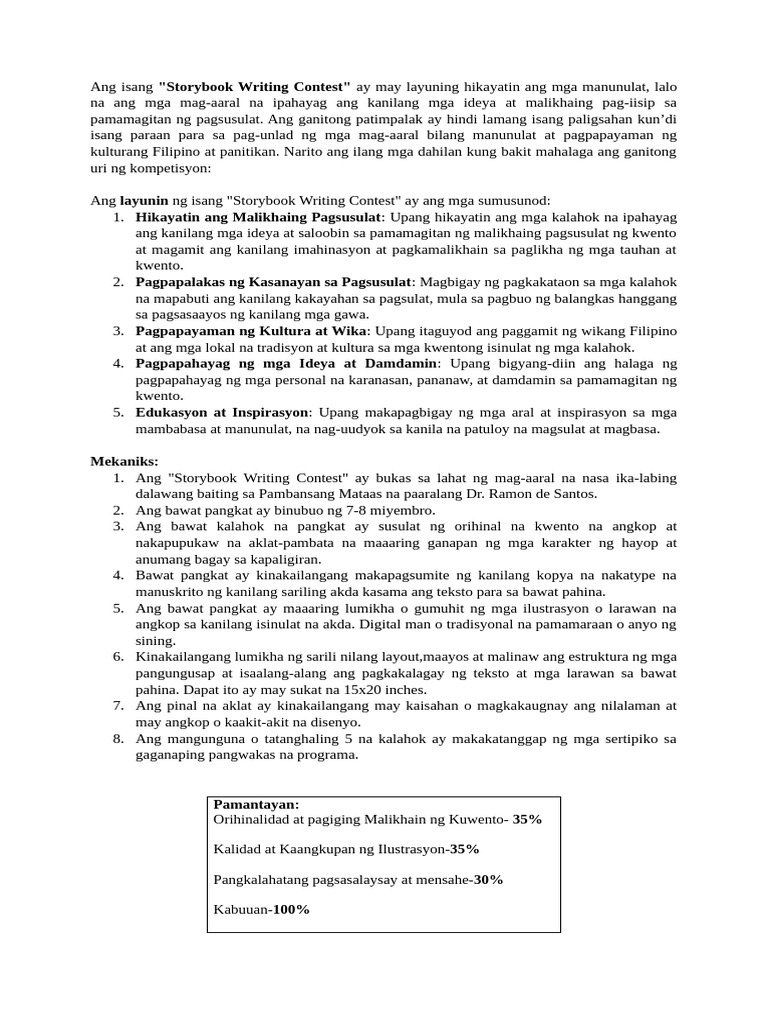 Grade 12 Storybook Writing Contest | PDF