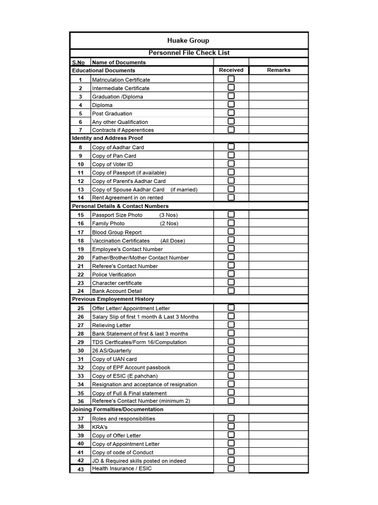 Personnel File Checklist | PDF