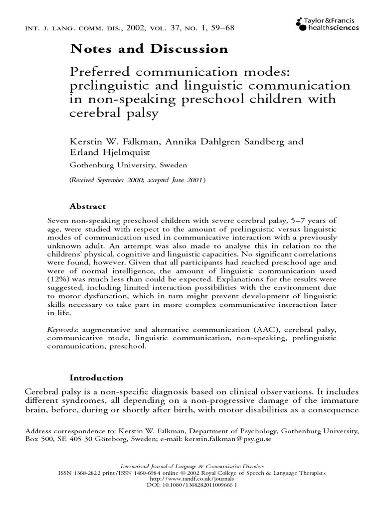 Preferred Communication Modes: Prelinguistic and Linguistic ...