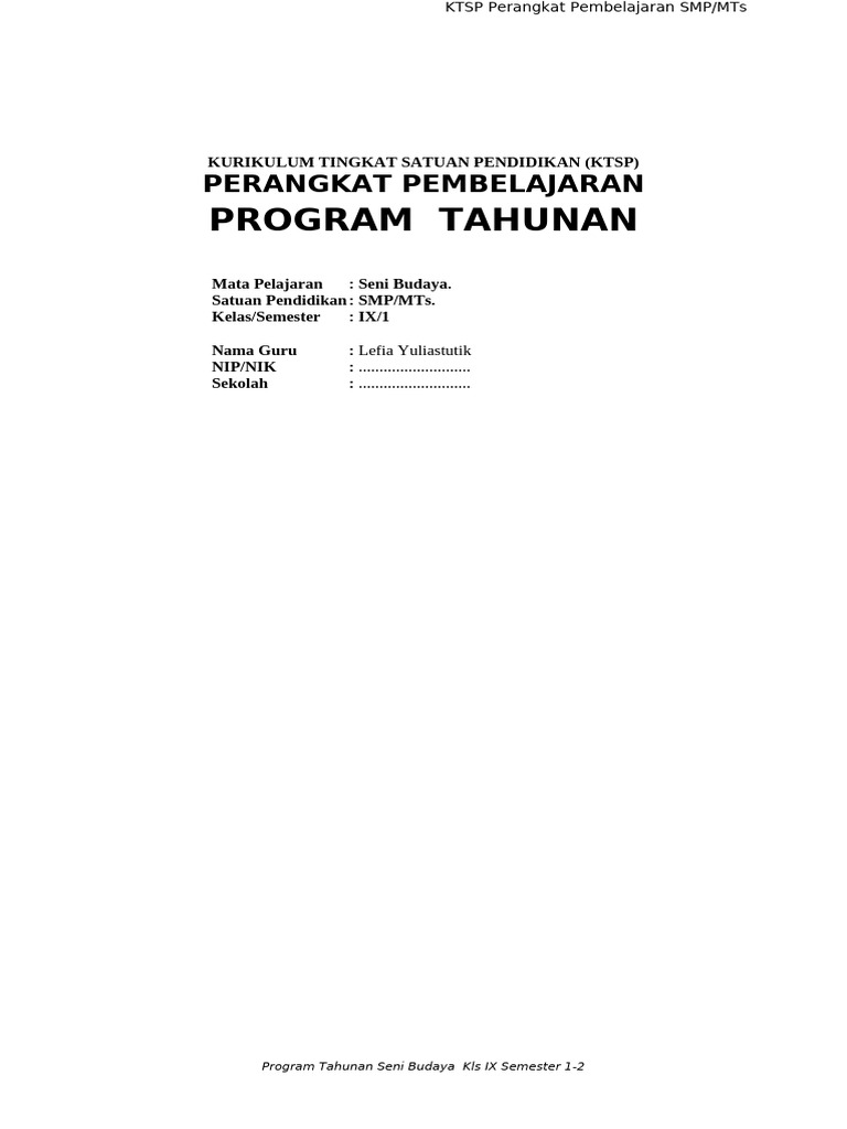 Prota Seni Budaya Kelas 9 Semester 1 Dan 2 | PDF