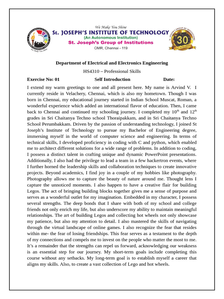 Self Introduction Final | PDF