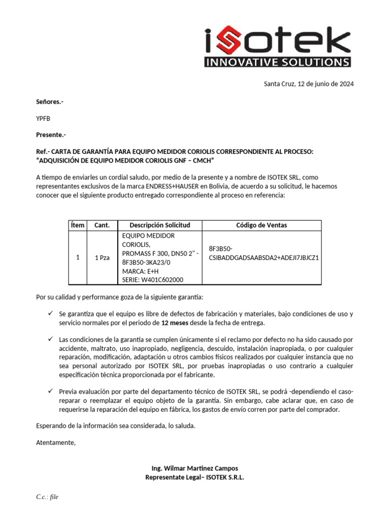 Carta de Garantía YPFB | PDF