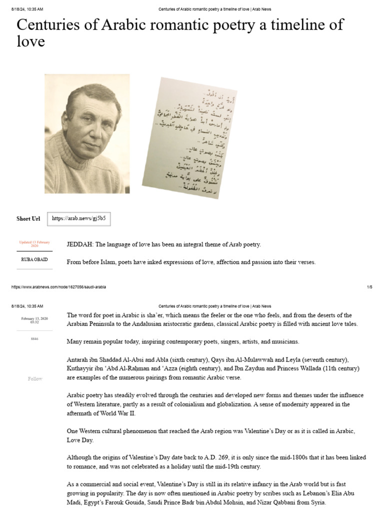 Centuries of Arabic Romantic Poetry a Timeline of Love | PDF