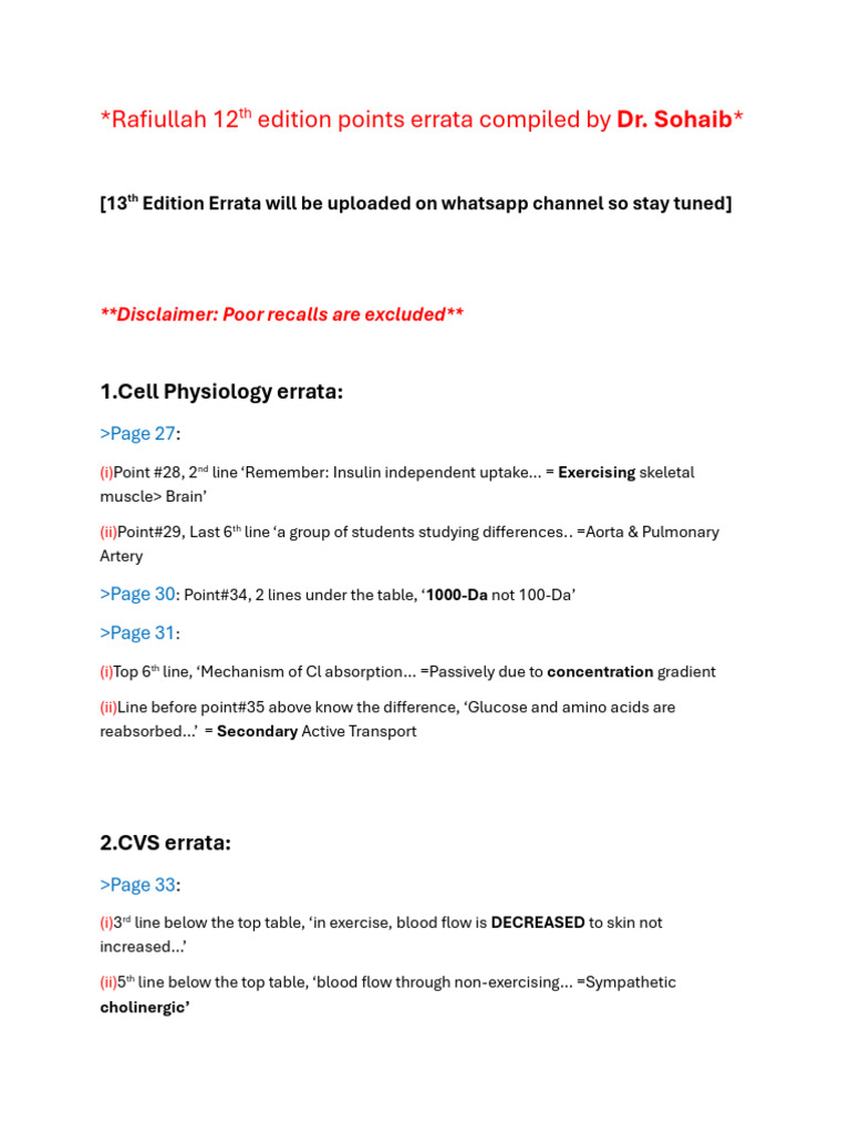 Rafi FCPS 2024 Errata-1 | PDF