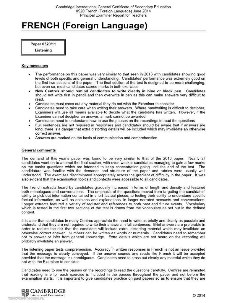 FRENCH (Foreign Language) : Paper 0520/11 Listening | PDF
