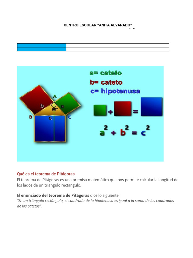 Teorema de Pitagoras | PDF | Triángulo | Matemática Elemental