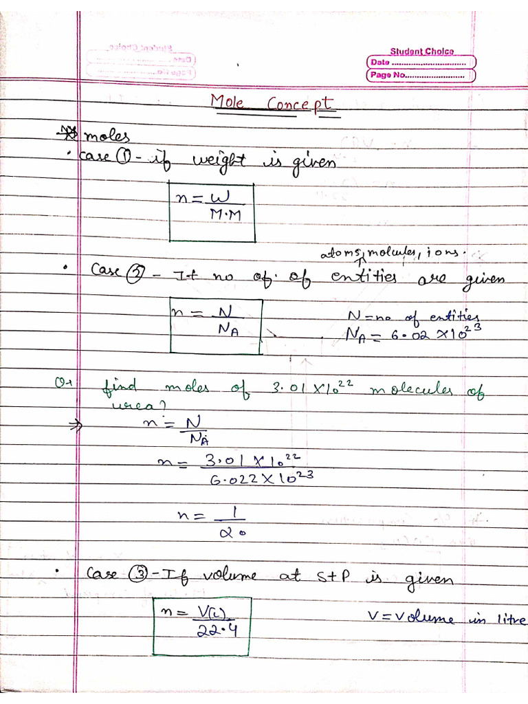 Mole Concept and Stochimetry Notes | PDF